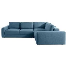 Ecksofa Places of Style "Bloomfield, L-Form" Sofas Gr. B/H/T: 304cm x 84cm x 224cm, Struktur grob, langer Schenkel links, XXL mit Sitztiefenverstellung, blau (tepestry) extra tiefe Sitzfläche, wahlweise mit Sitztiefenverstellung