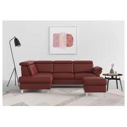 Sit & More Ecksofa SIT & MORE "Arngast L-Form" Sofas Gr. B/H/T: 245cm x 84cm x 194cm, NaturLEDER, Ottomane links, ohne Bettfunktion-ohne Bettkasten-Rücken Spannstoff, rot (merlot) inklusive Kopfteilverstellung und Federkern