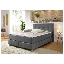 Boxspringbett Home Affaire "Calloway" Komplettbetten Gr. Struktur (100% Polyester), Liegefläche B/L: 140cm x 200cm, H3, Bonnell-Federkernmatratze, grau (anthrazit) Boxspringbett inkl. Topper, XXL-Ausführung, in 4 Farben, 5 Breiten, 3 Matratzenarten