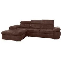 Ecksofa exxpo - SOFA FASHION "Spring, super bequem und komfortabel mit Armteil- und Kopfteilfunktion", braun (chocolate), B:284cm H:81cm T:181cm, Luxus-Microfaser (100% Polyester), Struktur (100% Polyester), NaturLEDER (echtes Rindsleder) in Sitz und Rücken. Korpus in passendem Kunstleder SOFTLUX bezogen, Sofas, L-Form, wahlweise mit Bettfunktion und Bettkasten