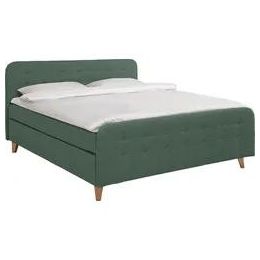 Boxspringbett Tom Tailor HOME "NORDIC BOX" Komplettbetten Gr. Struktur fein TBO, Liegefläche B/L: 180cm x 200cm, H2 + H2, 5-Zonen-Tonnentaschen-Federkernmatratze, grün (soft emerald tbo 616) Boxspringbett mit Knopfheftung im Kopfteil und Fußteil, Füße in Buche natur