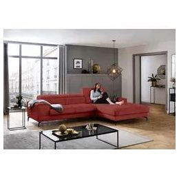 Ecksofa W.Schillig "piedroo" Sofas Gr. B/H/T: 303cm x 70cm x 193cm, Stoff S37, Longchair rechts, mit Kopfteilverstellung-mit motorischer Sitztiefenverstellung, rot (marsala s37) Kopfteilverstellung, wahlweise mit Sitztiefenverstellung, Breite 303cm