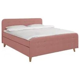 Boxspringbett Tom Tailor HOME "NORDIC BOX" Komplettbetten Gr. Struktur fein TBO, Liegefläche B/L: 160cm x 200cm, H2 + H2, 5-Zonen-Tonnentaschen-Federkernmatratze, rosa (blush tbo 27) Boxspringbett mit Knopfheftung im Kopfteil und Fußteil, Füße in Buche natur