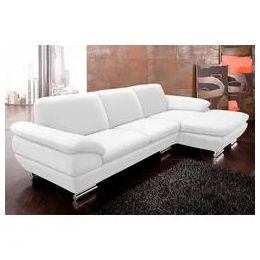 Ecksofa Calia italia "Glamour, italienisches Designsofa, tollem Sitzkomfort zum Entspannen" Sofas Gr. B/H/T: 274cm x 79cm x 94cm, Leder BULL, Recamiere rechts, beige (naturweiß) mit tollem Lederbezug und Designfuß, L-Form