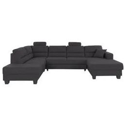 Wohnlandschaft Trendmanufaktur "Chamber, U-Form" Sofas Gr. B/H/T: 310cm x 85cm x 203cm, Struktur grob, Recamiere rechts, Ohne Schlaffunktion, schwarz (obsidian) inklusive zwei Kopfstützen, wahlweise mit Bettfunktion