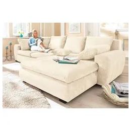 Ecksofa Home Affaire "Cara Mia L-Form" Sofas Gr. B/H/T: 325cm x 87cm x 183cm, Luxus-Microfaser Vintageoptik, Recamiere beidseitig montierbar, mit Bettfunktion und Bettkasten, beige (creme) wahlweise mit Bettfunktion und Bettkasten, Massivholzfüße Bestseller