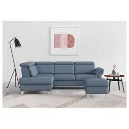 Sit & More Ecksofa SIT & MORE "Arngast L-Form" Sofas Gr. B/H/T: 245cm x 84cm x 194cm, NaturLEDER, Ottomane links, mit Bettfunktion-mit Bettkasten-Bett mit Stoff bezogen, bunt (greyblue) inklusive Kopfteilverstellung und Federkern