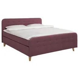 Boxspringbett Tom Tailor HOME "NORDIC BOX" Komplettbetten Gr. Struktur fein TBO, Liegefläche B/L: 180cm x 200cm, H2 + H3, 5-Zonen-Tonnentaschen-Federkernmatratze, lila (mauve tbo 107) Boxspringbett mit Knopfheftung im Kopfteil und Fußteil, Füße in Buche natur