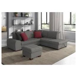 Sit & More Ecksofa SIT&MORE "Luxor L-Form" Sofas Gr. B/H/T: 259 cm x 82 cm x 224 cm, Struktur fein, Ottomane rechts, mit Bettfunktion-mit Stauraum bei Ottomane-mit Kopfteilverstellung, grau wahlweise mit Bettfunktion, Stauraum und Kopfteilverstellung