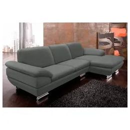 Ecksofa Calia italia "Glamour, italienisches Designsofa, tollem Sitzkomfort zum Entspannen" Sofas Gr. B/H/T: 274cm x 79cm x 94cm, Leder BULL, Recamiere rechts, grau mit tollem Lederbezug und Designfuß, L-Form