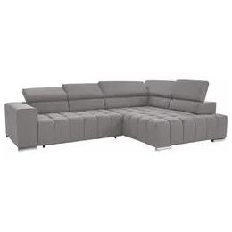 Ecksofa exxpo - SOFA FASHION "Elias, aktuelle Kreuzsteppung im Sitz, bequem, L-Form" Sofas Gr. B/H/T: 307cm x 94cm x 201cm, Struktur, Ottomane rechts, ohne Bettfunktion, weiß (silber) mit Kopf- bzw. Rückenverstellung, wahlweise Bettfunktion