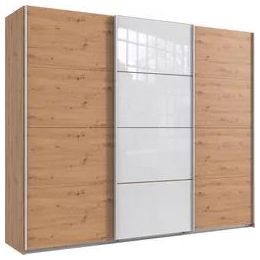 Schwebetürenschrank wimex "Norderstedt" Schränke Gr. B/H/T: 270cm x 236cm x 64cm, 3 St., weiß (artisan eiche nachbildung/ glas weiß) INKLUSIVE 2 Stoffboxen und zusätzliche Einlegeböden, mit Glastür