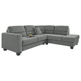 Ecksofa Trendmanufaktur "Chamber, zeitlos und modern, hoher Sitzkomfort, L-Form" Sofas Gr. B/H/T: 245cm x 85cm x 203cm, Strukturstoff, Ottomane rechts, Ohne Schlaffunktion, grau (silbergrau) Zehentrenner wahlweise mit Schlaffunktion