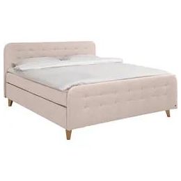 Boxspringbett Tom Tailor HOME "NORDIC BOX" Komplettbetten Gr. Vintage Webstoff TUS, Liegefläche B/L: 180cm x 200cm, H2 + H3, 5-Zonen-Tonnentaschen-Federkernmatratze, pink (powder tus 37) Boxspringbett mit Knopfheftung im Kopfteil und Fußteil, Füße in Buche natur