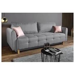 Schlafsofa Inosign "Nordic" Sofas Gr. B/H/T: 219cm x 93cm x 88cm, Flachgewebe, grau (hellgrau) inklusive Bettkasten und Zierkissen