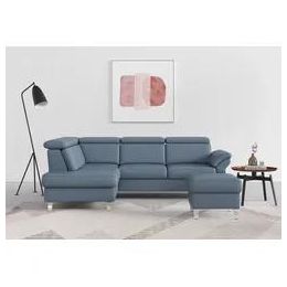 Sit & More Ecksofa SIT & MORE "Arngast L-Form" Sofas Gr. B/H/T: 245cm x 84cm x 194cm, NaturLEDER, Ottomane links, ohne Bettfunktion-ohne Bettkasten-Rücken echtes Leder, bunt (greyblue) inklusive Kopfteilverstellung und Federkern