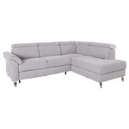 Sit & More Ecksofa SIT & MORE "Arngast L-Form" Sofas Gr. B/H/T: 245cm x 84cm x 194cm, Struktur weich, Ottomane rechts, ohne Bettfunktion-ohne Bettkasten, silberfarben (silber) inklusive Kopfteilverstellung und Federkern