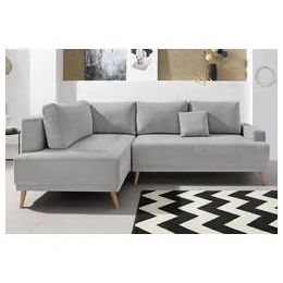 Ecksofa Inosign "Exxpo Otusso, L-Form" Sofas Gr. B/H/T: 246cm x 90cm x 169cm, Luxus-Microfaser, Recamiere links, silberfarben (silber) mit Bettfunktion und Bettkasten