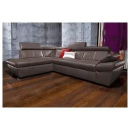 Ecksofa exxpo - SOFA FASHION "Salerno, klassisch modernes Funktionssofa, hoher Sitzkomfort, L-Form", braun (schoko), B:268cm H:77cm T:204cm, NaturLeder, Primabelle-Microfaser (100% Polyester), Luxus-Kunstleder, Sofas, inkl. Kopf- und Armteilverstellung, wahlweise mit Bettfunktion