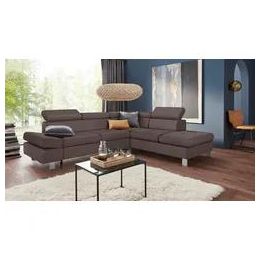 Ecksofa exxpo - SOFA FASHION "Fiji, L-Form" Sofas Gr. B/H/T: 272cm x 98cm x 232cm, Luxus-Kunstleder, Ottomane rechts, Ohne Bettfunktion, braun mit Kopf- bzw. Rückenverstellung, wahlweise Bettfunktion