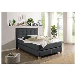 Boxspringbett Home Affaire Komplettbetten Gr. Struktur (100% Polyester), Liegefläche B/L: 140cm x 200cm, Gewicht bis: 100 kg H3, 7-Zonen-Tonnentaschen-Federkernmatratze, grau (anthrazit) Boxspringbett inklusive Komfortschaum-Topper