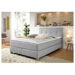 Boxspringbett Home Affaire "Calloway" Komplettbetten Gr. Struktur (100% Polyester), Liegefläche B/L: 90cm x 200cm, H3, 7-Zonen-Tonnentaschen-Federkernmatratze, grau Boxspringbett inkl. Topper, XXL-Ausführung, in 4 Farben, 5 Breiten, 3 Matratzenarten