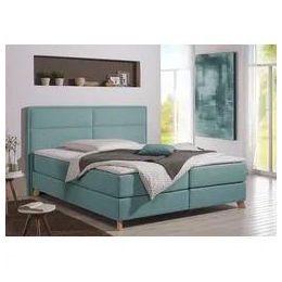 Boxspringbett Home Affaire "Caria", blau (petrol), B:171cm L:209cm, Strukturstoff-Bezug (100% Polyester), Topperbezug 100% Polyester, Komplettbetten, Boxspringbett, in 5 Breiten, 3 Matratzen-Ausführungen, 2 Härtegraden, Topper