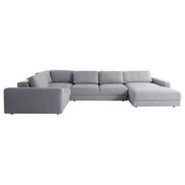 Wohnlandschaft Places of Style "Bloomfield, U-Form" Sofas Gr. B/H/T: 405cm x 84cm x 224cm, Struktur grob, mega-Recamiere rechts, XXL mit Sitztiefenverstellung, grau (antarctica) mit extra tiefer Sitzfläche, wahlweise Sitztiefenverstellung