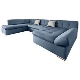 Wohnlandschaft Trendmanufaktur "Reggae II, U-Form" Sofas Gr. B/H/T: 298cm x 78cm x 206cm, Struktur fein, Recamiere rechts, ohne Bettfunktion, blau (hellblau) wahlweise mit Bettfunktion