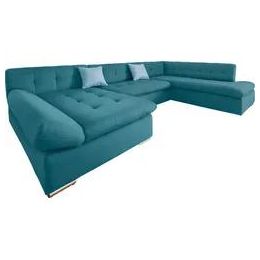 Wohnlandschaft Trendmanufaktur "Reggae II, U-Form" Sofas Gr. B/H/T: 298cm x 78cm x 206cm, Luxus-Microfaser, Recamiere links, mit Bettfunktion, blau (petrol) wahlweise mit Bettfunktion