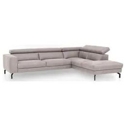 Ecksofa Places of Style "Olanta, L-Form" Sofas Gr. B/H/T: 305cm x 76cm x 233cm, Luxus-Microfaser Vintageoptik, Ottomane rechts, silberfarben (silber) mit verstellbaren Kopfstützen