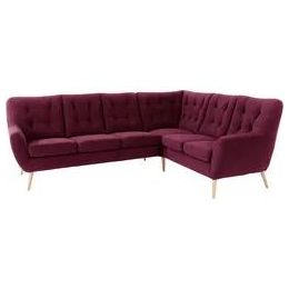 Ecksofa exxpo - SOFA FASHION "Scandi, bequem und komfortabel mit aufwendiger Rückenpolsterung", rot (burgunder), B:258cm H:92cm T:92cm, Korpus: 100% PES, Luxus-Microfaser (100% Polyester), Sofas, in aktuellen Farben in hochwertigen Bezugsqualitäten, L-Form