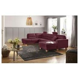 Wohnlandschaft Home Affaire "Navan, U-Form" Sofas Gr. B/H: 313cm x 100cm, Struktur, Recamiere rechts, mit Kopfstützen-ohne Bettfunktion, rot Wohnlandschaft Sofas wahlweise mit Bettfunktion und Kopfstütze