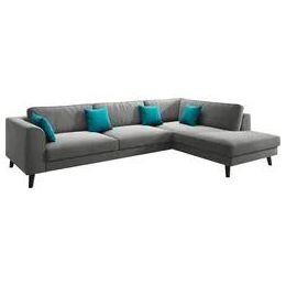 Ecksofa Inosign "Laurentia, L-Form" Sofas Gr. B/H/T: 294cm x 83cm x 203cm, Samt, Ottomane rechts, grau mit 4 Zierkissen, Ottomane links oder rechts bestellbar