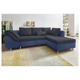 Ecksofa Collection AB "Sally L-Form" Sofas Gr. B/H/T: 256cm x 87cm x 165cm, Microfaser PRIMABELLE-Struktur, Ottomane beidseitig montierbar, mit Bettfunktion, blau (blau, blaubraun) mit und ohne Bettfunktion, inklusive loser Rücken- Zierkissen