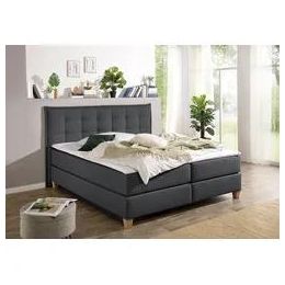 Boxspringbett Home Affaire Komplettbetten Gr. Struktur (100% Polyester), Liegefläche B/L: 180 cm x 200 cm, Gewicht bis: 100 kg + 100 kg H3 + H3, 7-Zonen-Tonnentaschen-Federkernmatratze, grau (anthrazit) Boxspringbett inklusive Komfortschaum-Topper