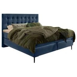 Boxspringbett Schlaraffia "Everton" Komplettbetten Gr. Webstoff SECRET, Liegefläche B/L: 160cm x 200cm, H2 + H4, 7-Zonen-Tonnentaschen-Federkernmatratze, blau (midnight) Boxspringbett inklusive BULTEX-Topper, Metallfuß in schwarz