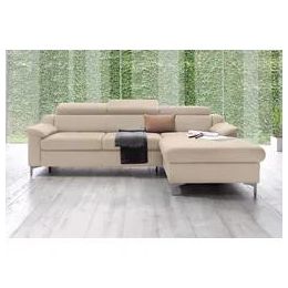 Ecksofa exxpo - SOFA FASHION "Florenz, aktuelles Design, komfortabler Sitz und bequemen Armlehnen" Sofas Gr. B/H/T: 254cm x 97cm x 98cm, Naturleder MADRAS, Recamiere rechts, mit Bettfunktion, beige (perle) mit Kopfteilverstellung, wahlweise Bettfunktion, L-Form