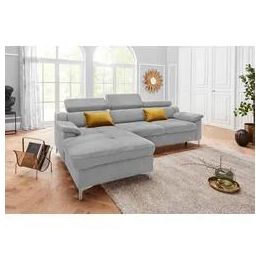 Ecksofa exxpo - SOFA FASHION "Florenz, komfortabel und bequem, tolle Detailverarbeitung, L-Form" Sofas Gr. B/H/T: 254cm x 80cm x 166cm, Luxus-Microfaser, Recamiere links, mit Bettfunktion, silberfarben (silber) inkl. Kopfteilverstellung, wahlweise mit Bettfunktion