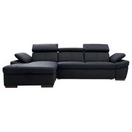 Ecksofa exxpo - SOFA FASHION "Salerno, klassisch modernes Funktionssofa, hoher Sitzkomfort, L-Form" Sofas Gr. B/H/T: 280 cm x 77 cm x 170 cm, Lederfaserstoff, Recamiere links, ohne Bettfunktion-ohne Bettkasten, schwarz inkl. Kopf- und Armteilverstellung, wahlweise mit Bettfunktion