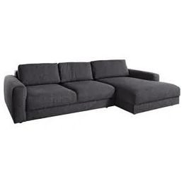 Ecksofa Places of Style "Bloomfield, L-Form" Sofas Gr. B/H/T: 303cm x 84cm x 176cm, Struktur grob, mega-Recamiere rechts, XXL ohne Sitztiefenverstellung, grau (obsidian) extra tiefe Sitzfläche, wahlweise mit Sitztiefenverstellung