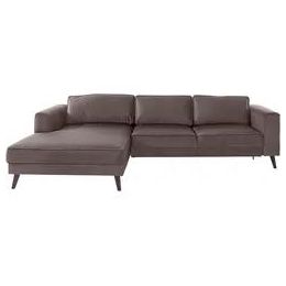 Ecksofa Inosign "Lumber Jack, L-Form" Sofas Gr. B/H/T: 280cm x 85cm x 167cm, Velours, Recamiere links, mit Schlaffunktion und Bettkasten, grau (taupe) in moderner Optik