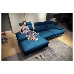 Ecksofa Calia italia "Toby Wing, L-Form" Sofas Gr. B/H/T: 278cm x 90cm x 153cm, Microfaser MARIO, Longchair links, mit Sitztiefenverstellung-mit Armlehnenverstellung, blau (ottanio mario) inklusive Sitztiefenverstellung, Füße in chrom glänzend