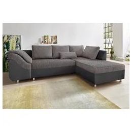 Ecksofa Collection AB "Sally L-Form" Sofas Gr. B/H/T: 256cm x 87cm x 165cm, Kunstleder SOFTLUX-Struktur, Ottomane beidseitig montierbar, mit Bettfunktion-mit Bettkasten, schwarz (schwarz, grau) mit und ohne Bettfunktion, inklusive loser Rücken- Zierkissen