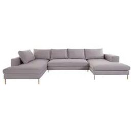 Wohnlandschaft OTTO products "Finnja, U-Form" Sofas Gr. B/H/T: 351 cm x 83 cm x 210 cm, Luxus-Microfaser mit Prägung, Recamiere rechts, ohne Bettfunktion-ohne Bettkasten, silberfarben Wohnlandschaft Sofas