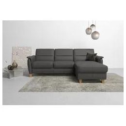 Ecksofa Home Affaire "Palmera L-Form" Sofas Gr. B/H/T: 244cm x 89cm x 163cm, NaturLEDER, Recamiere rechts, ohne Bettfunktion-ohne Bettkasten-Rücken mit Leder bezogen, braun (mocca) Federkern, wahlweise mit Bettfunktion und mitohne Bettkasten