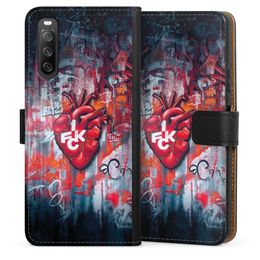DeinDesign Handyhülle 1. FCK Herz 1. FC Kaiserslautern 1.FCK Herz, Sony Xperia 10 IV Hülle Handy Flip Case Wallet Cover Handytasche Leder, schwarz