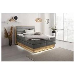 Boxspringbett OTTO products Komplettbetten Gr. Flachgewebe Polyester mit LED-Beleuchtung, mit Basic-Topper, Liegefläche B/L: 200 cm x 200 cm Betthöhe: 69 cm, Gewicht bis: 80 kg + 120 kg H2 + H4, 7-Zonen-Taschen-Federkernmatratze, grau Boxspringbett LED-Beleuchtung, mit zertifizierten, recycelten Bezugsstoffen