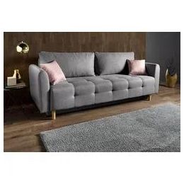 Schlafsofa Inosign "Nordic" Sofas Gr. B/H/T: 219cm x 93cm x 88cm, Struktur fein, grau (hellgrau) inklusive Bettkasten und Zierkissen