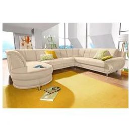 Wohnlandschaft Trendmanufaktur "Rondo, U-Form" Sofas Gr. B/H/T: 320cm x 85cm x 94cm, NaturLEDER, Ottomane links, mit Federkern, mit Bettfunktion, beige inkl.Federkern, wahlweise mit Bettfunktion